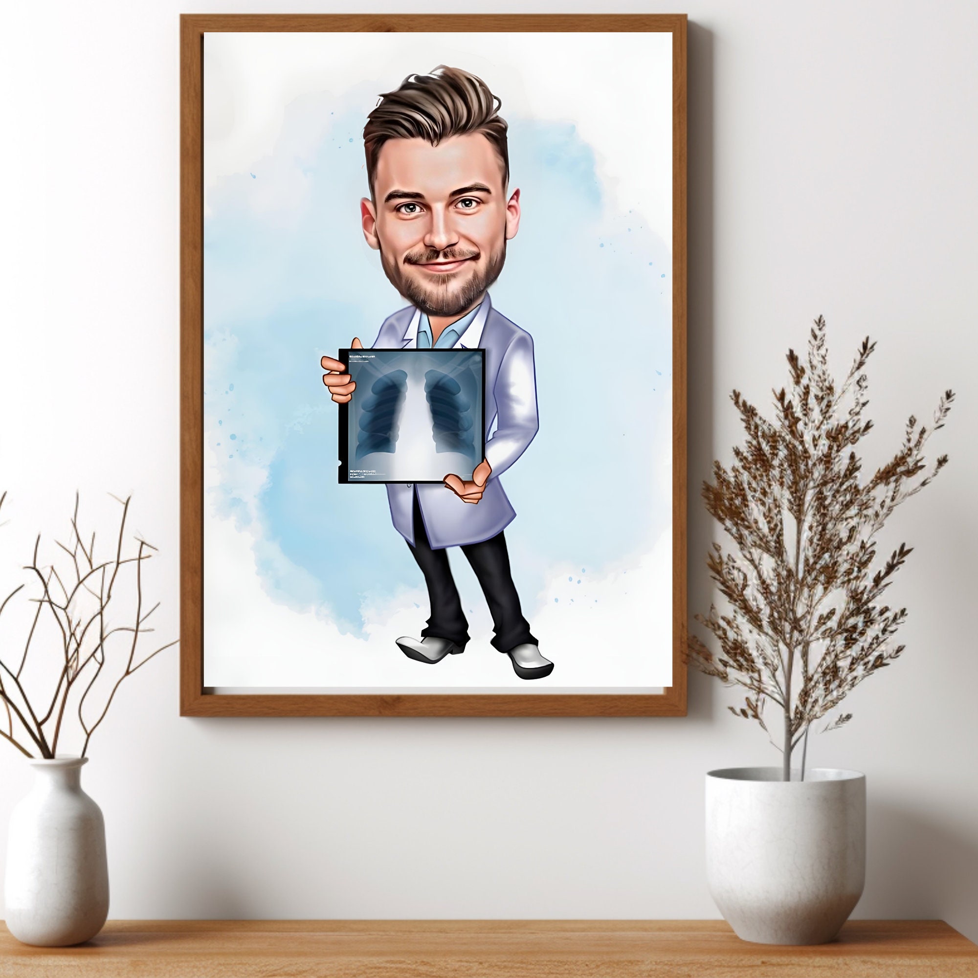Custom Male Doctor Cartoon Portrait, Doctor Portrait, Doctor Caricature ...