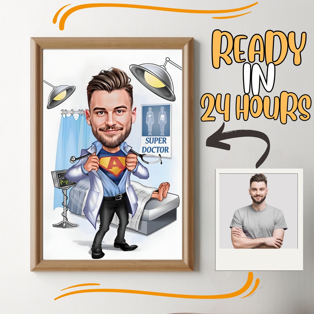Custom Male Doctor Cartoon Portrait, Doctor Portrait, Doctor Caricature ...