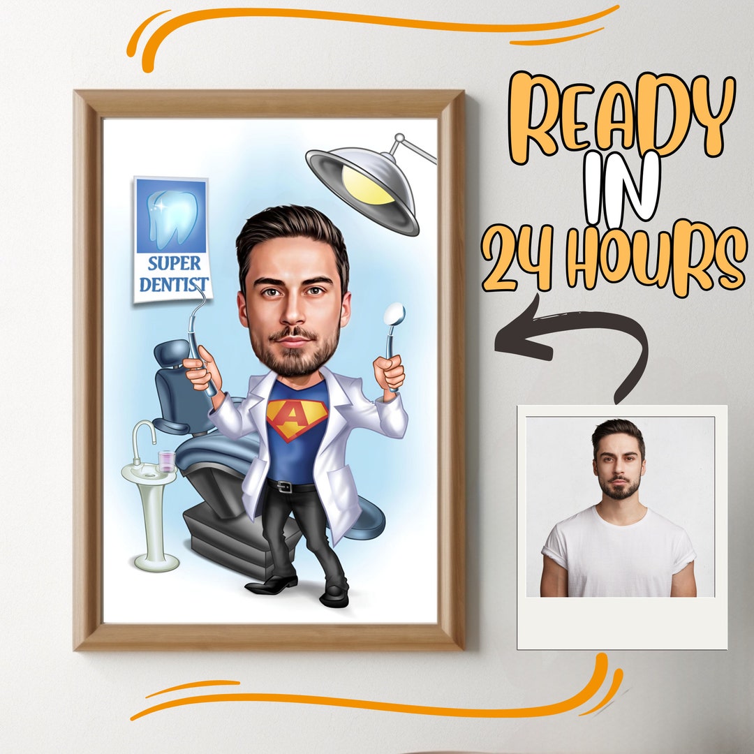 Personalized Male Dentist Cartoon Portrait, Custom Dentist Caricature ...