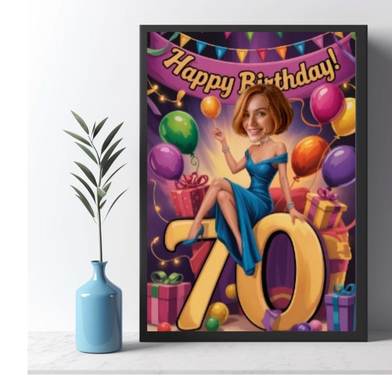 70th Birthday Caricature Custom Portrait Digital Art Personalized Photo ...