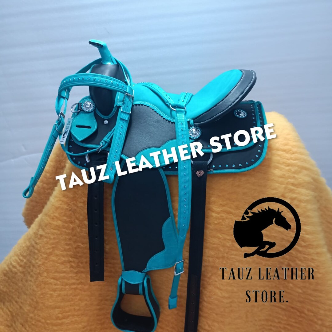 High-grade Quality Teal Blue Color Synthetic Western Saddle With Free ...