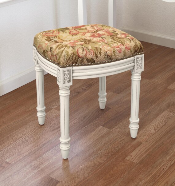 Cornucopia Needlepoint Upholstered Vanity Stool Etsy