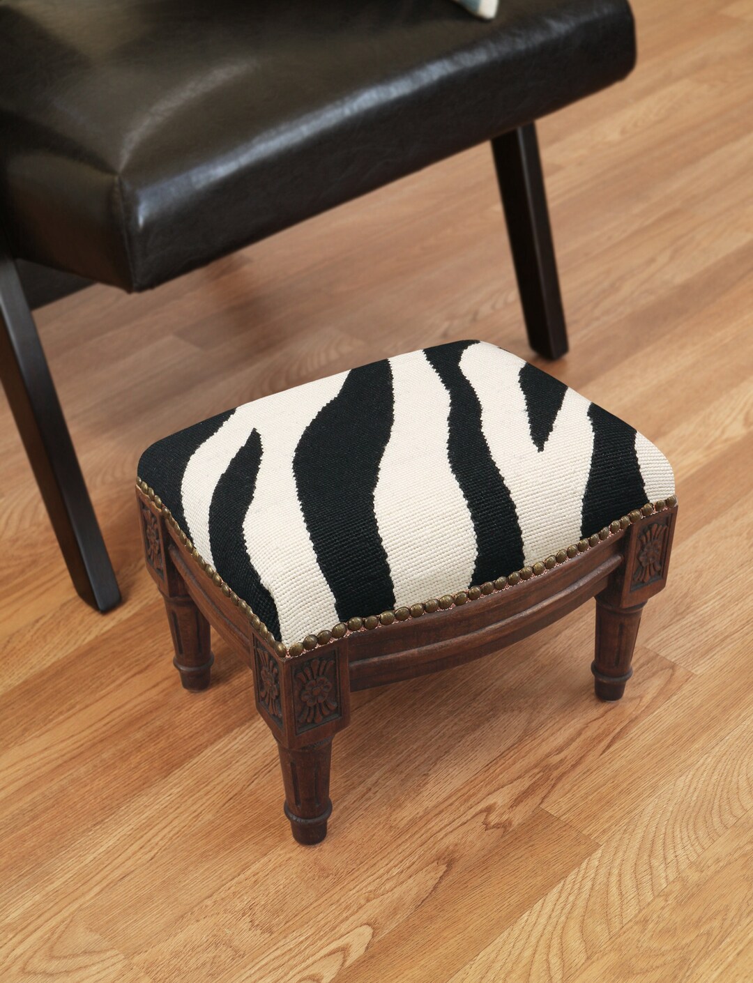 Zebra Stripe Needlepoint Upholstered Footstool - Etsy