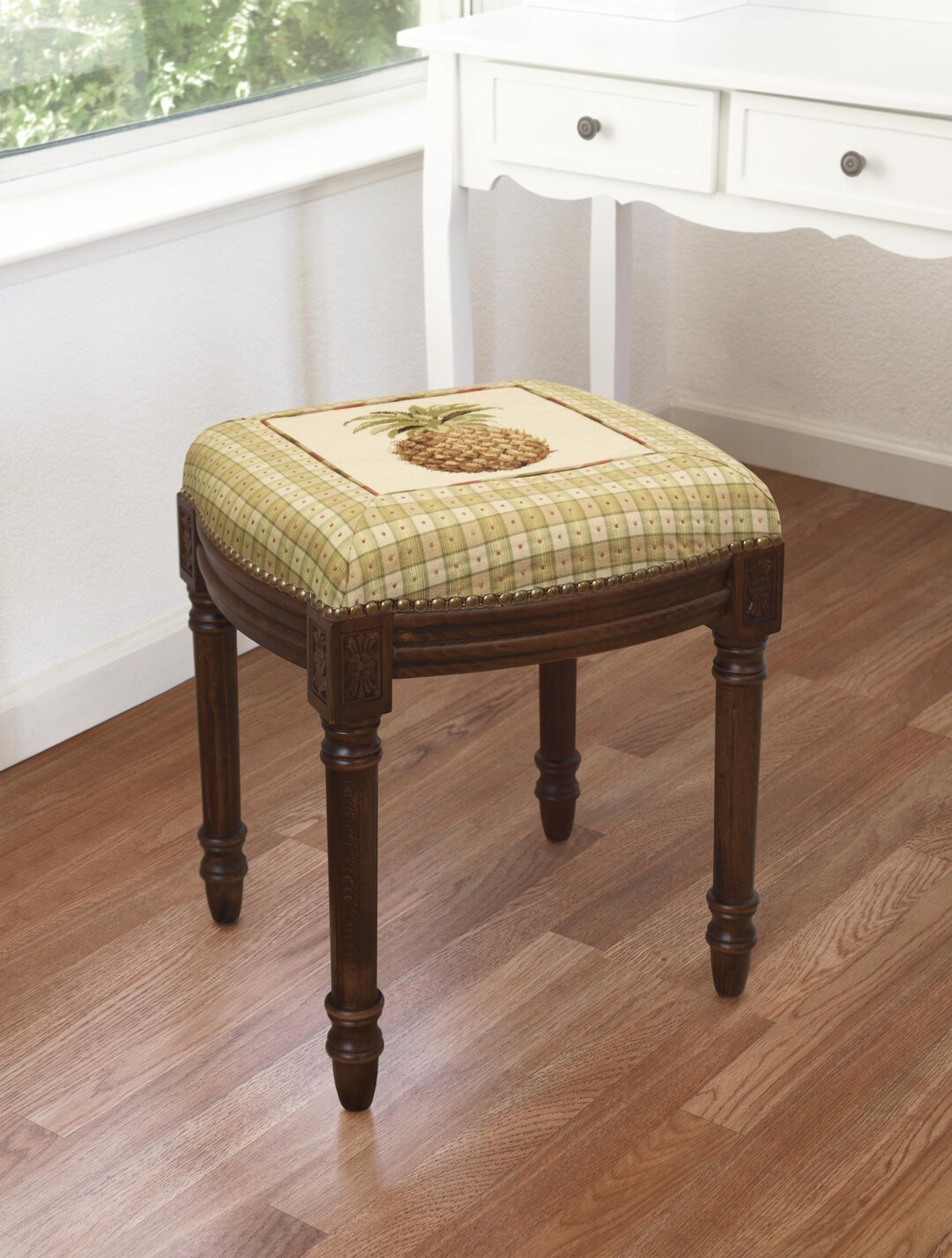 Pineapple Needlepoint Upholstered Vanity Stool - Etsy