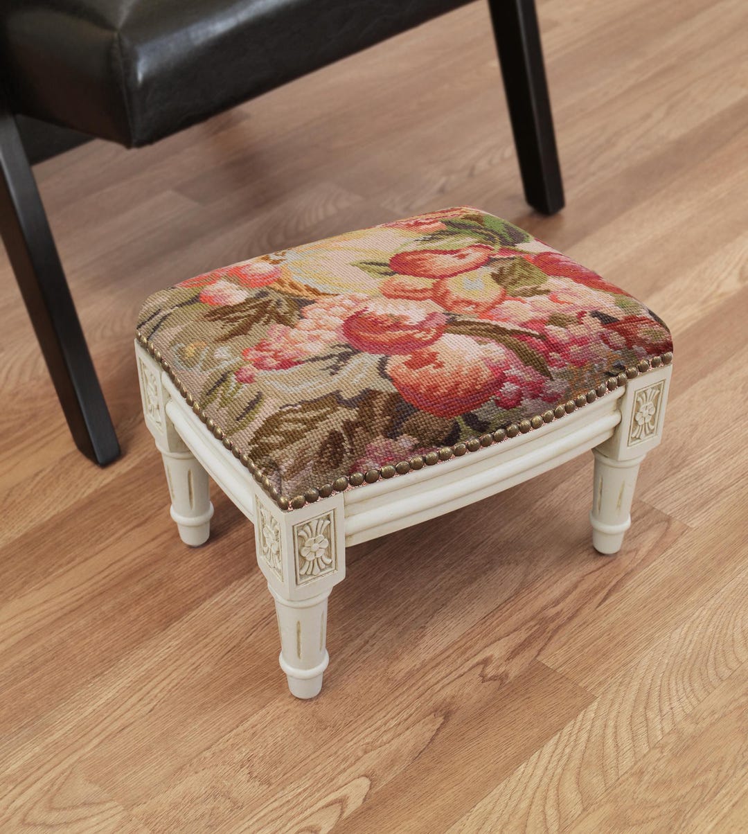 Cornucopia Needlepoint Upholstered Footstool - Etsy