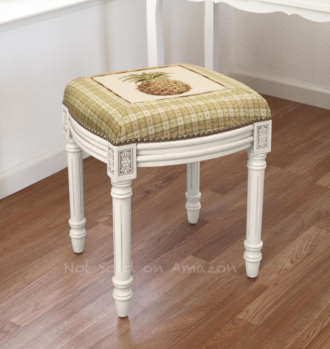 Pineapple Needlepoint Upholstered Vanity Stool - Etsy