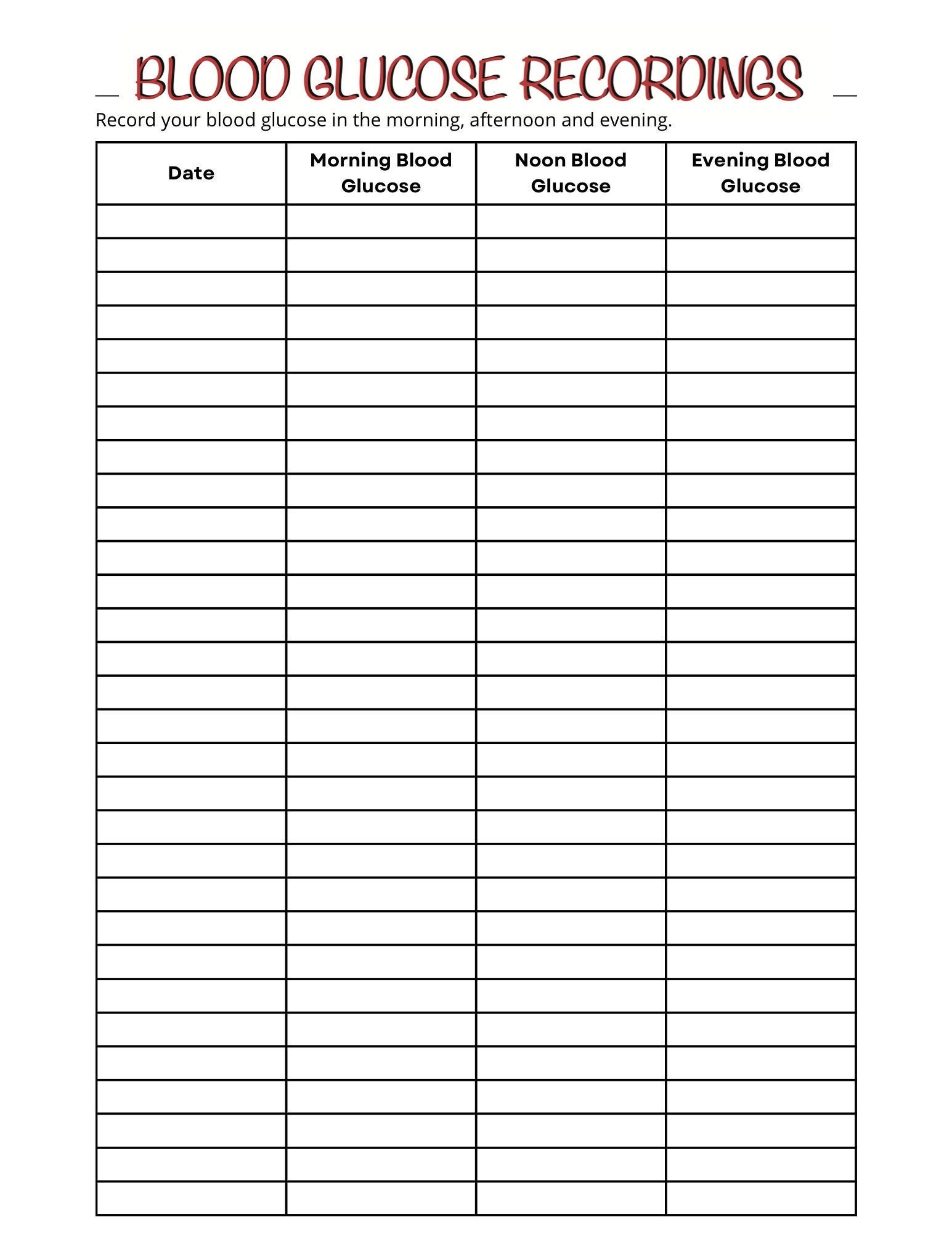 Blood Glucose Log - Etsy