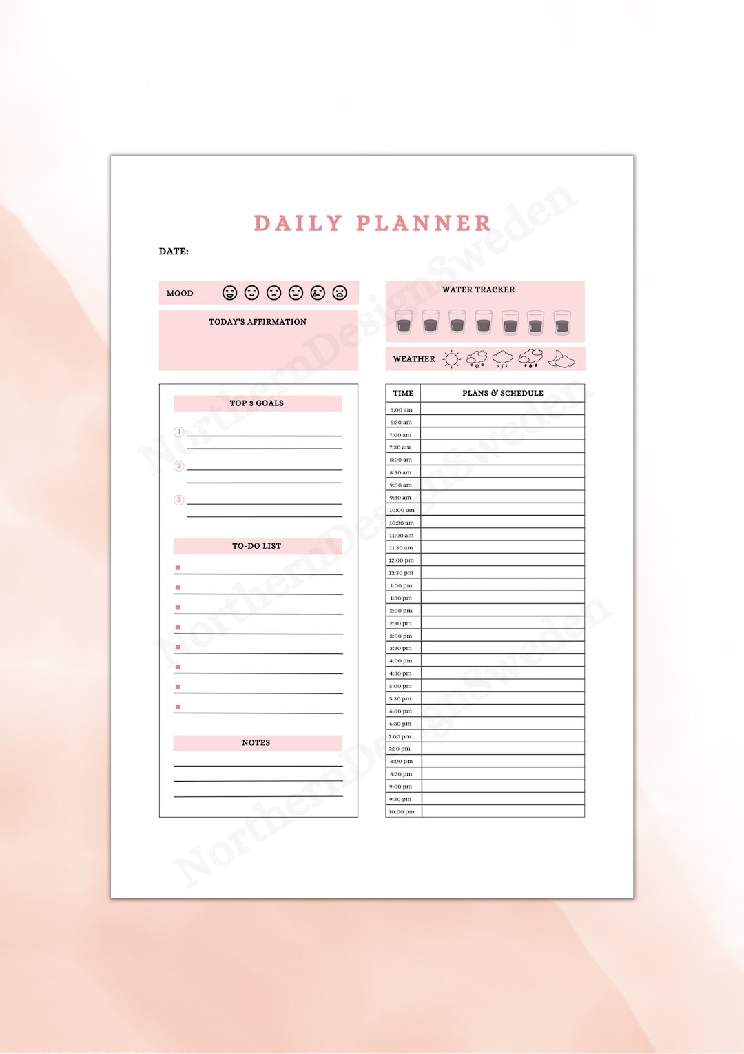 Daily Planner, Tracker, Digital Planner, Printable Sheet, Instant ...