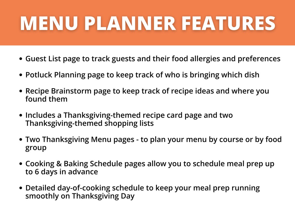 Thanksgiving Menu Planner Printable – Guest List, Potluck Planning ...