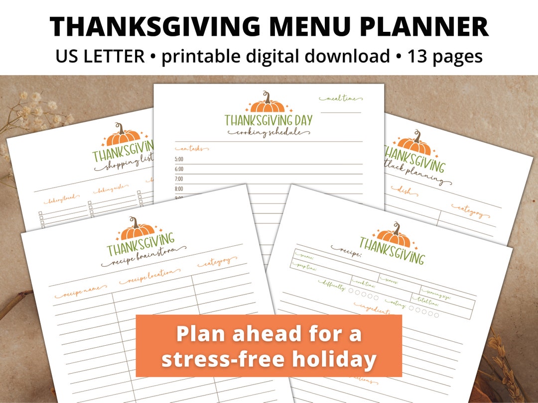 Thanksgiving Menu Planner Printable: Guest List, Menu Planning, Grocery ...