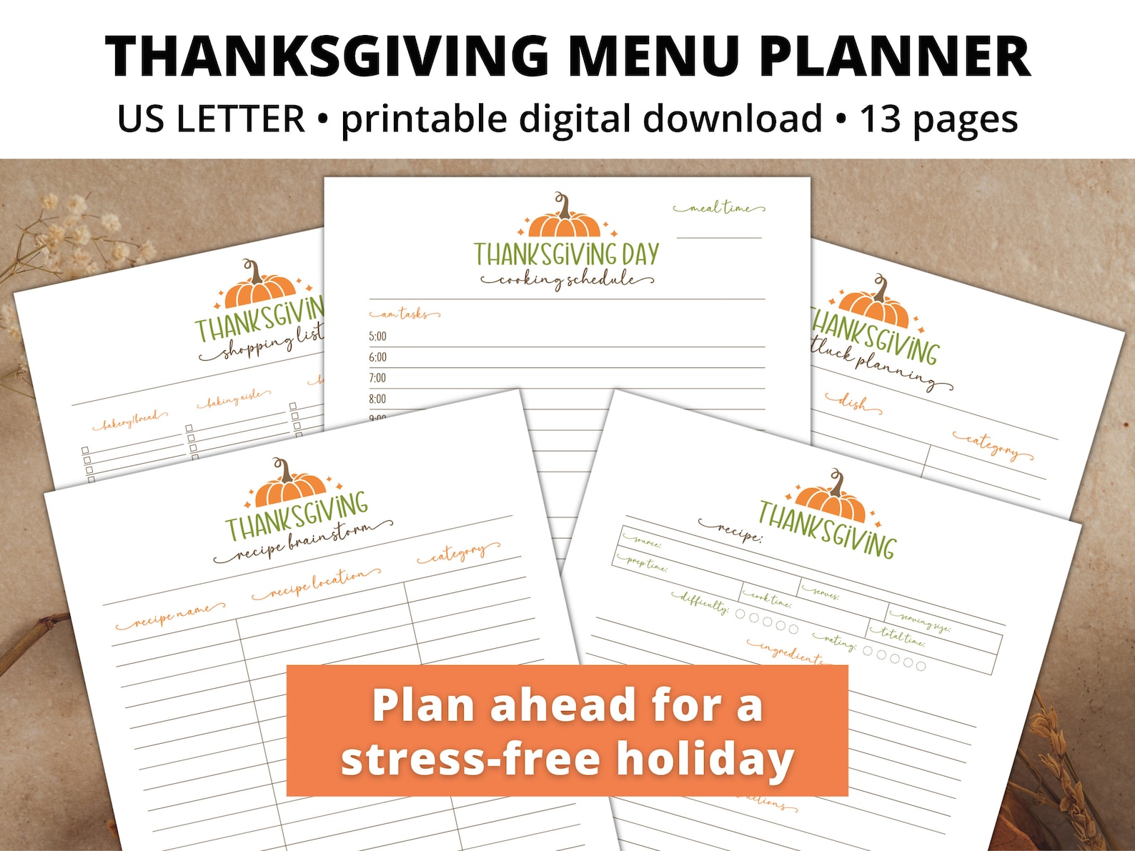 Thanksgiving Menu Planner Printable – Guest List, Potluck Planning ...