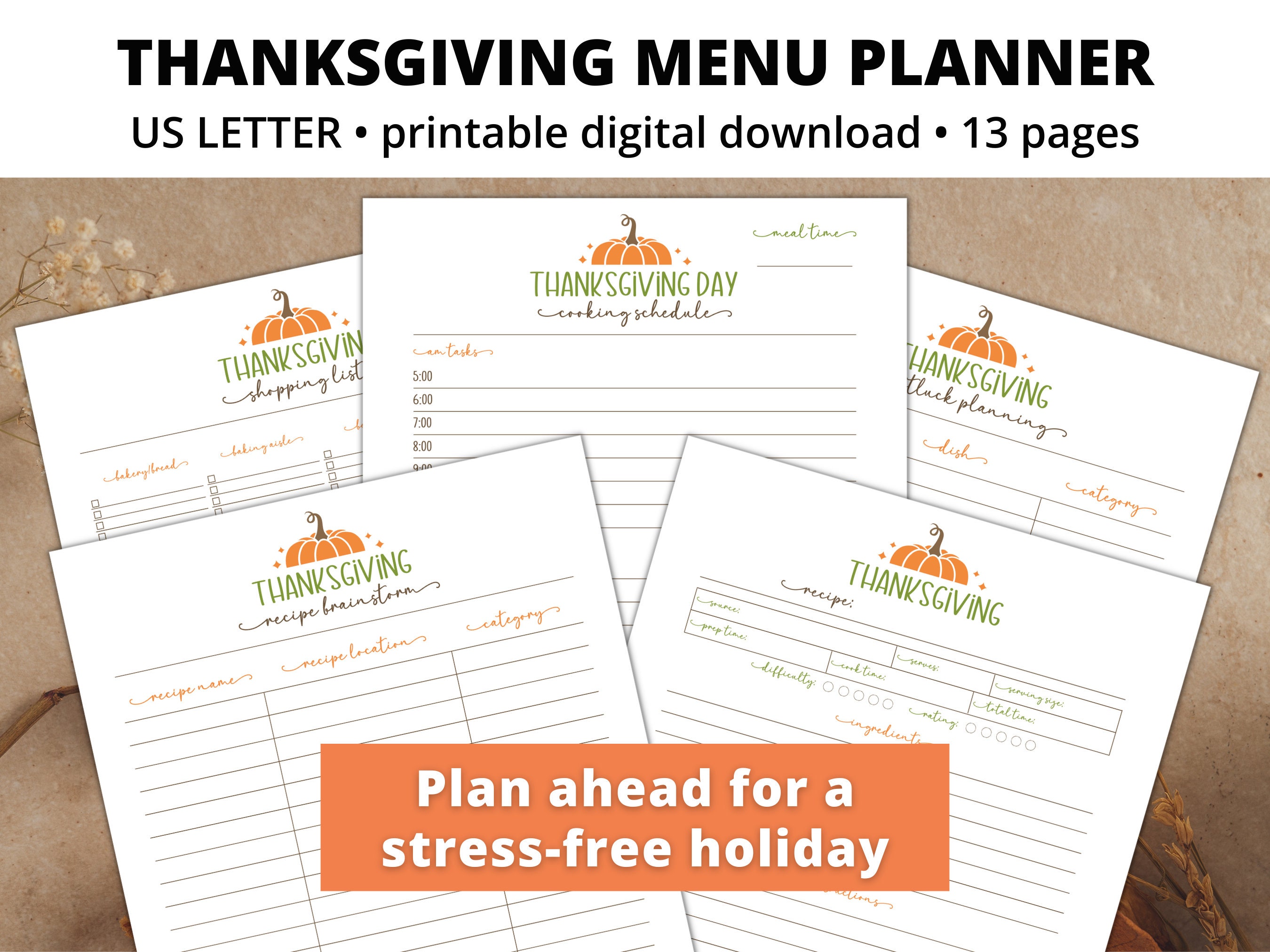 Thanksgiving Menu Planner Printable: Guest List, Menu Planning, Grocery ...