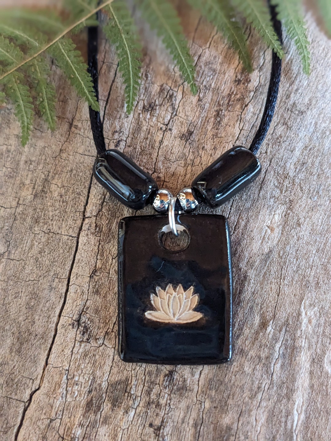 Ceramic Lotus Flower Handmade Pottery Necklace, Black and White - Etsy