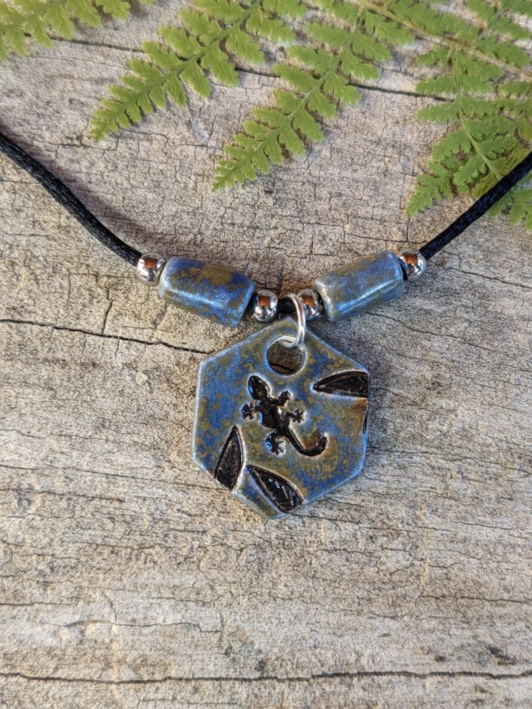 Gecko Lizard Ceramic Pottery Necklace, Handmade, Blue Pendant ...