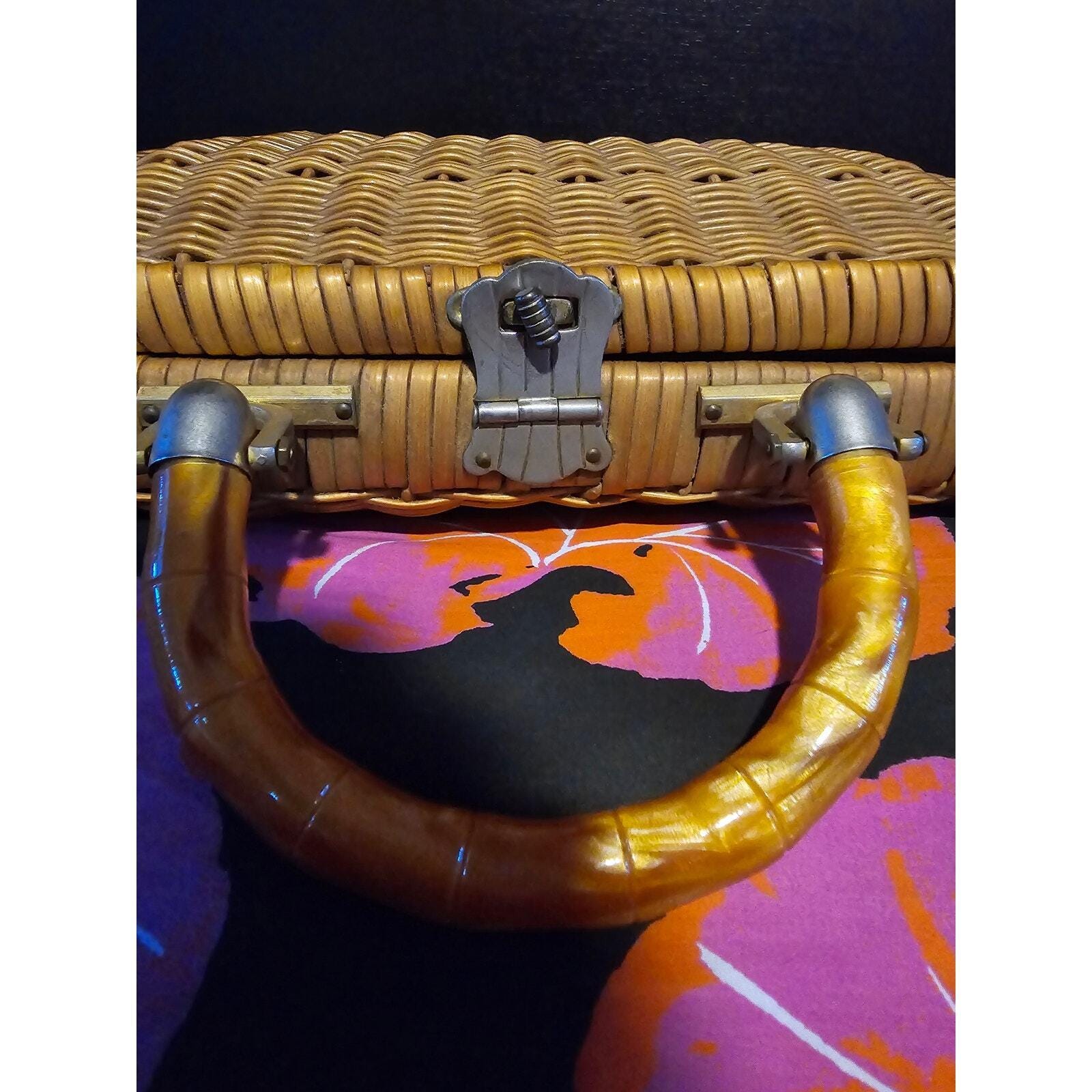 Vintage Woven Wicker Briefcase Style Purse Faux Bamboo Handle Medium - Etsy