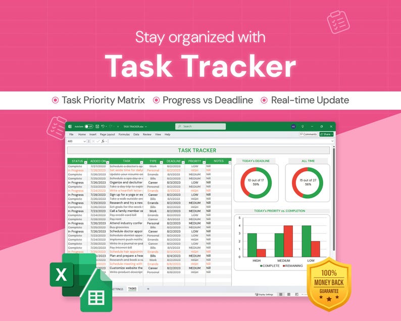 Task Tracker | Excel Template - Etsy