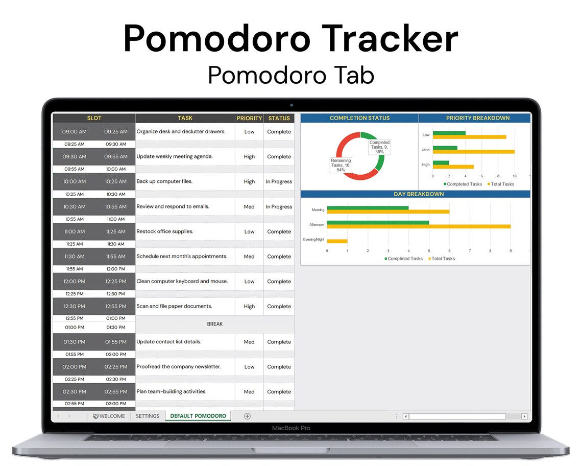 Pomodoro Tracker Daily Task Checklist Excel Template - Etsy