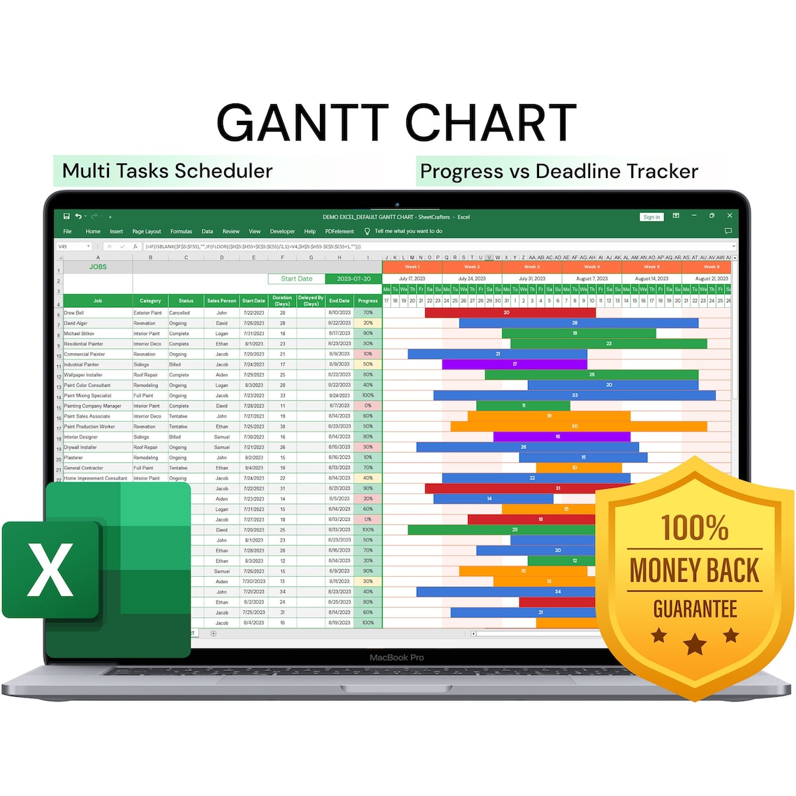 Gantt Chart Task Scheduler Excel Template - Etsy