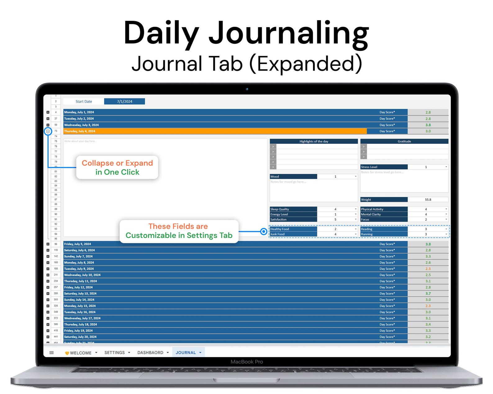 Daily Journaling Tool: Routine Tracker | Personal Organizer | Activity ...