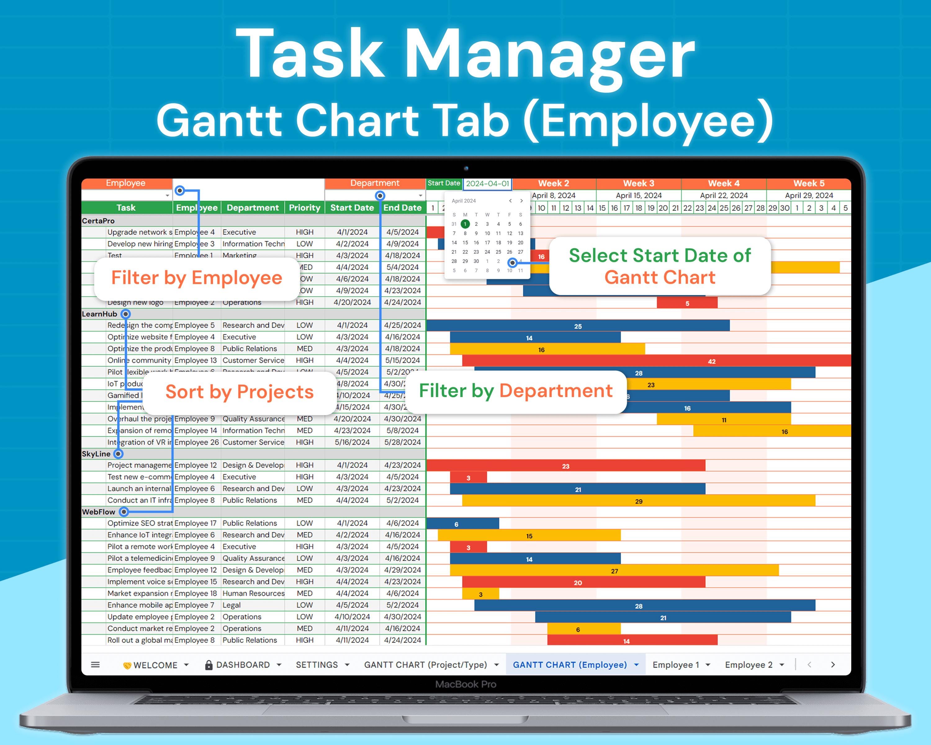 Task Manager: Employee To-do Tracking | Google Sheets Template - Etsy