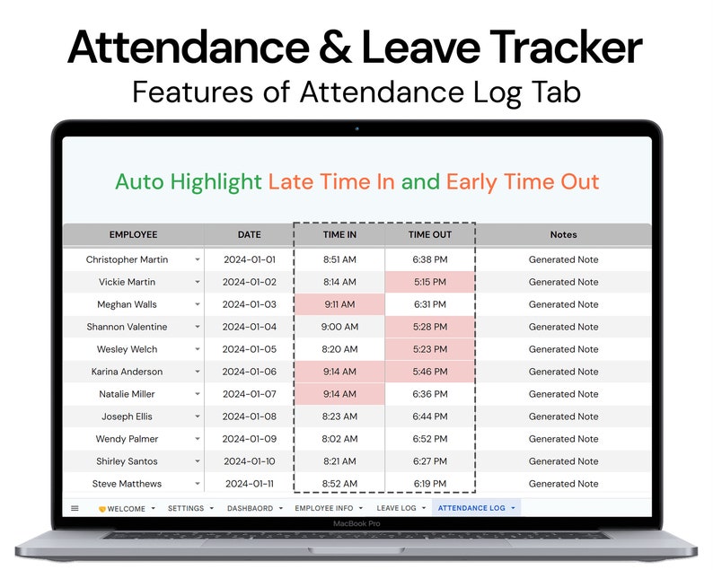 Employee Leave and Attendance Tracker | HR Dashboard | Google Sheets ...
