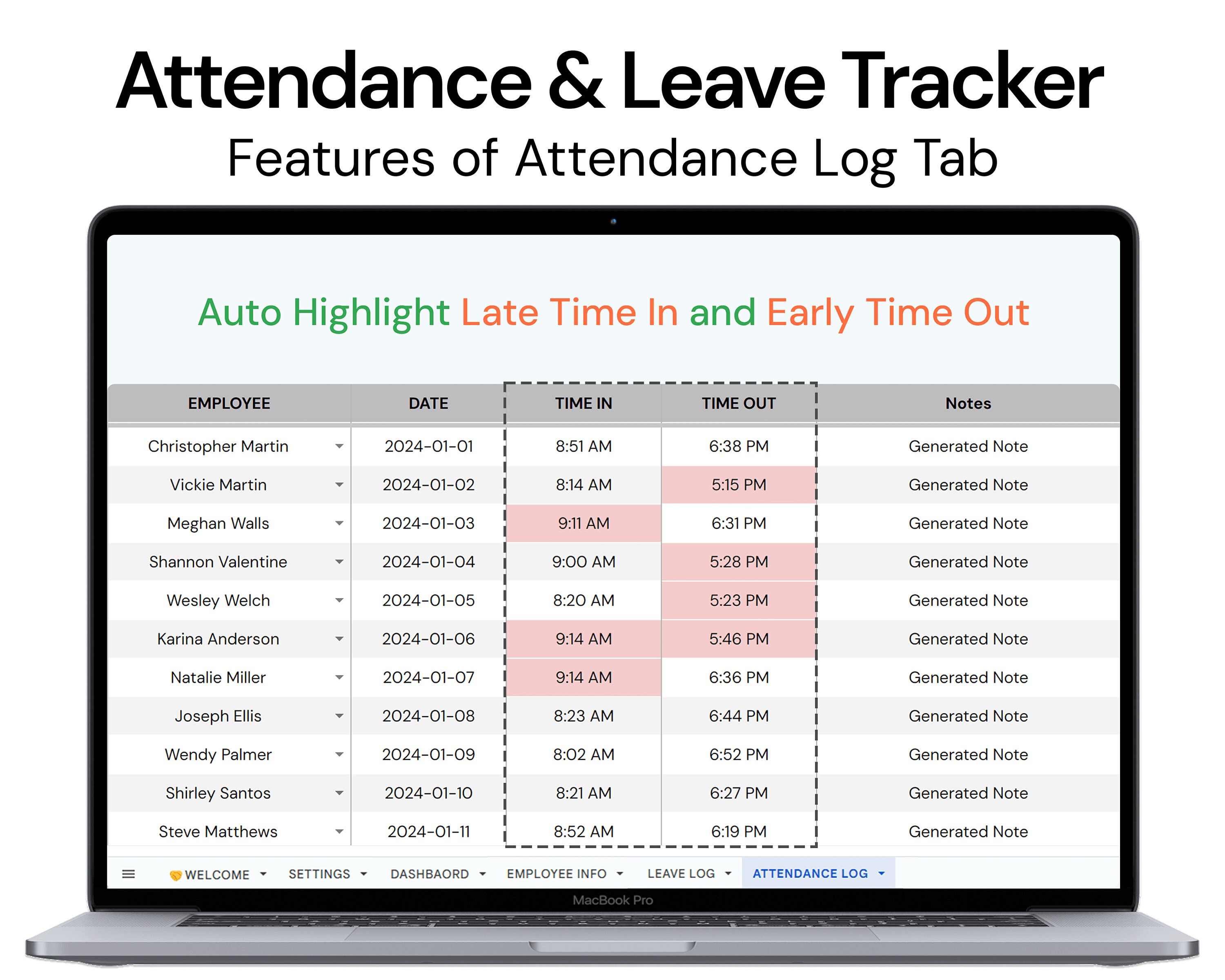 Employee Leave and Attendance Tracker | HR Dashboard | Google Sheets ...