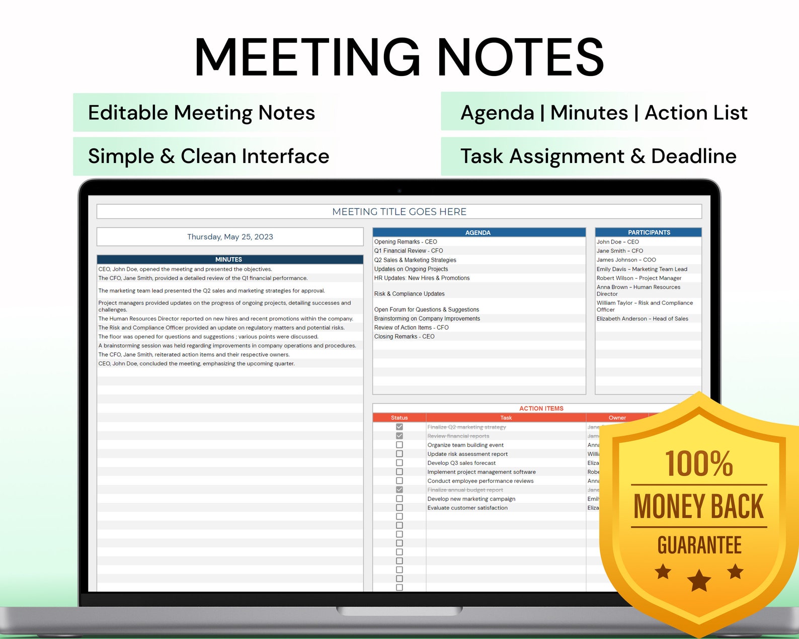 Meeting Notes Template Agenda Minutes Action List - Etsy Canada