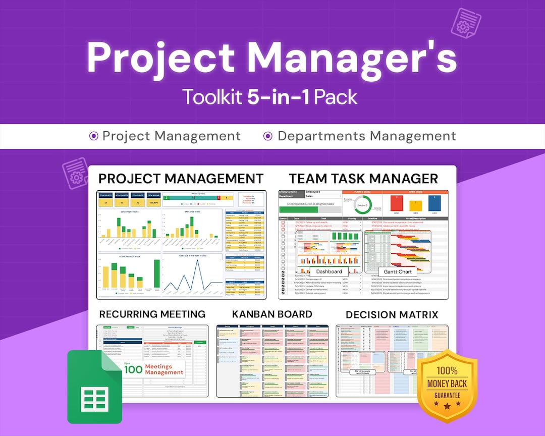 Projects Manager's Toolkit 5in1 Pack | Google Sheet Template - Etsy