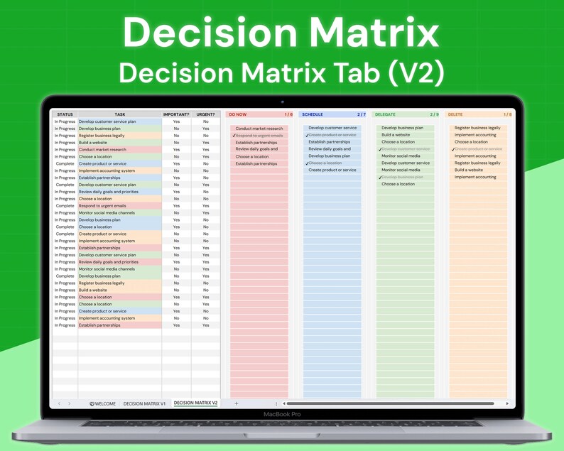 Decision Matrix: Task Organizer Template for Excel - Etsy