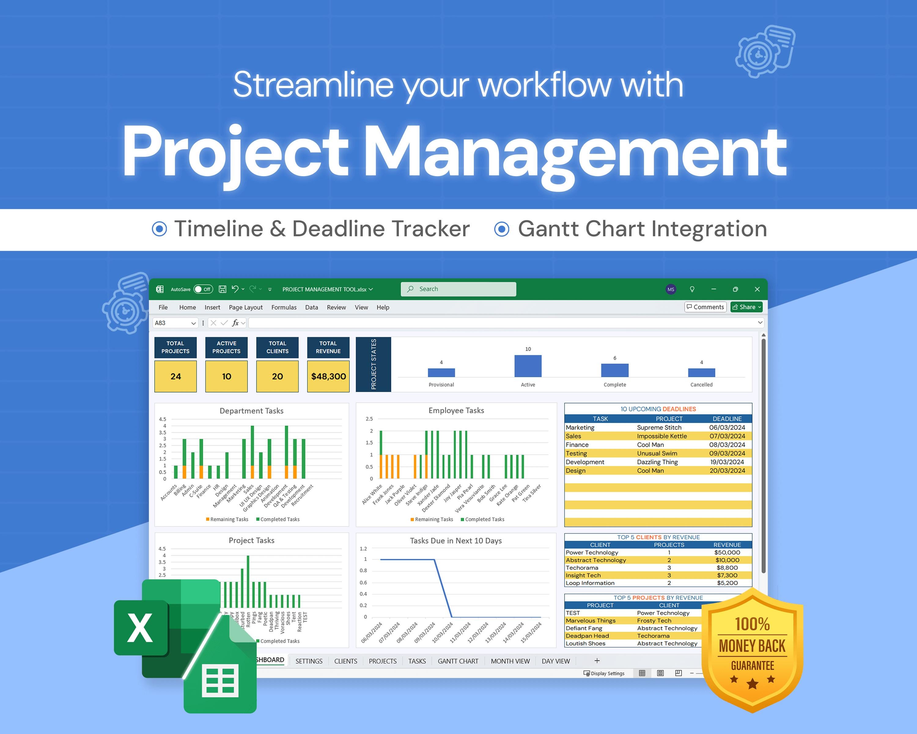 Project Management Tool Excel | Multi Project Tracker - Etsy