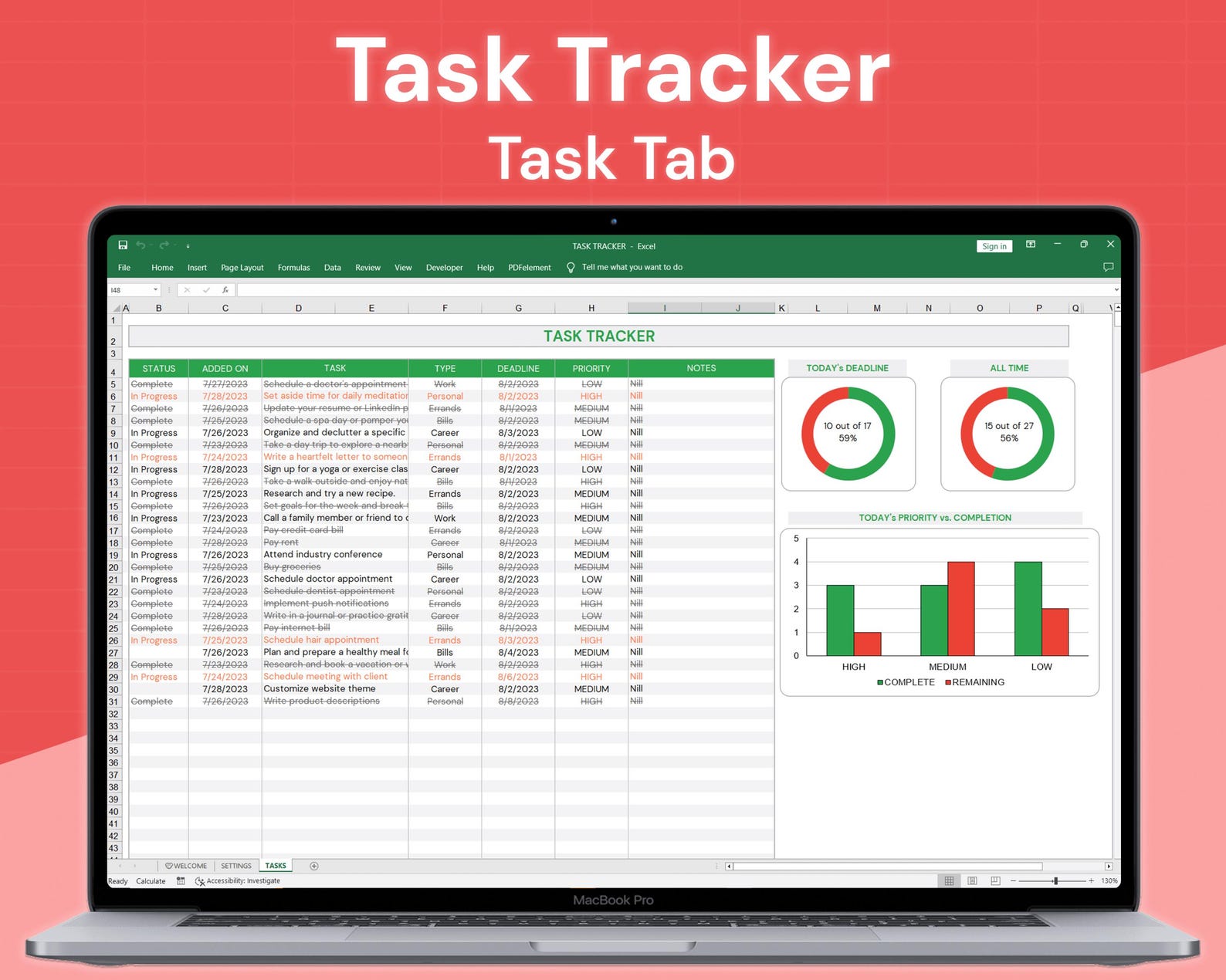 Task Tracker | Excel Template - Etsy