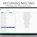 Recurring Meeting Template | Agenda | Minutes | Action List | Excel ...
