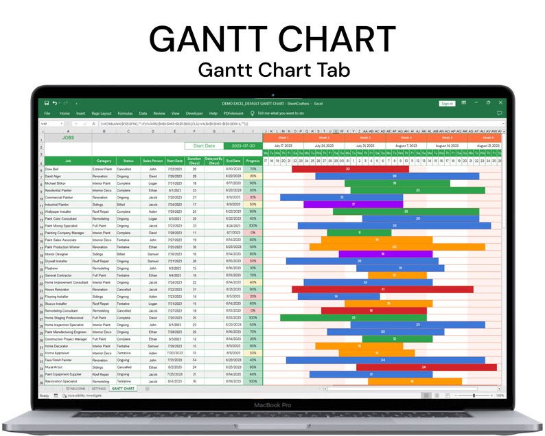 Gantt Chart Task Scheduler Excel Template - Etsy