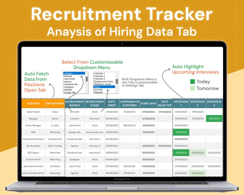 Recruitment Tracker | Excel Template - Etsy