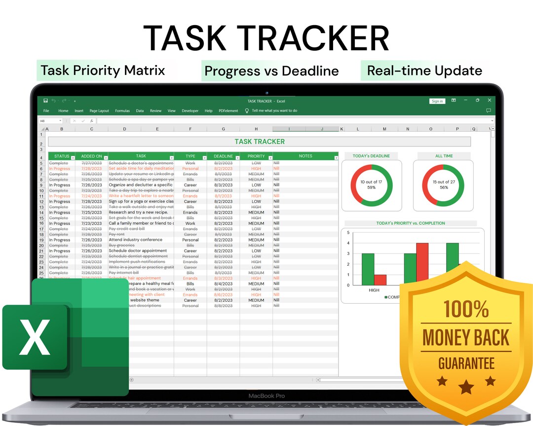 Task Tracker Excel Template - Etsy UK