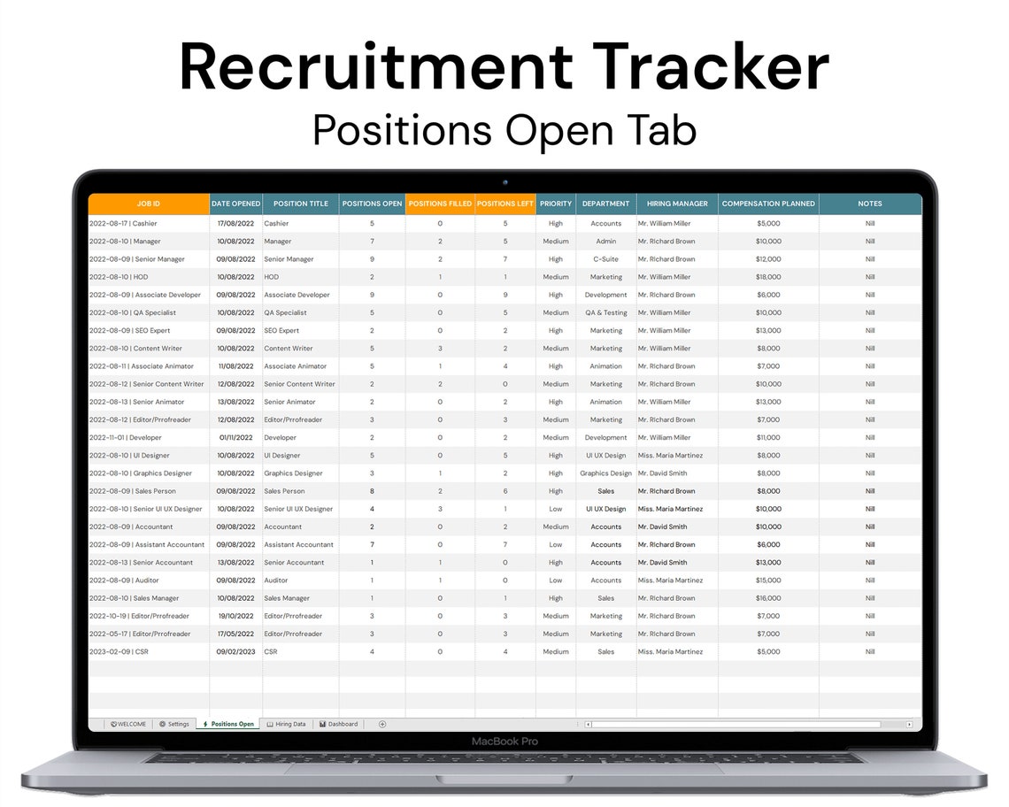 Recruitment Tracker Excel Template - Etsy
