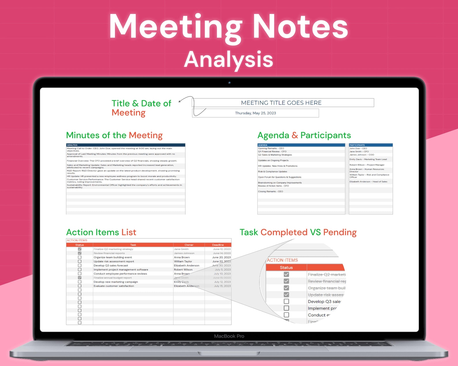 Meeting Notes Template | Agenda | Minutes | Action List | Google Sheet ...