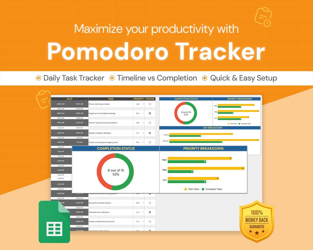 Pomodoro Tracker | Daily Task Checklist | Google Sheets Template - Etsy ...