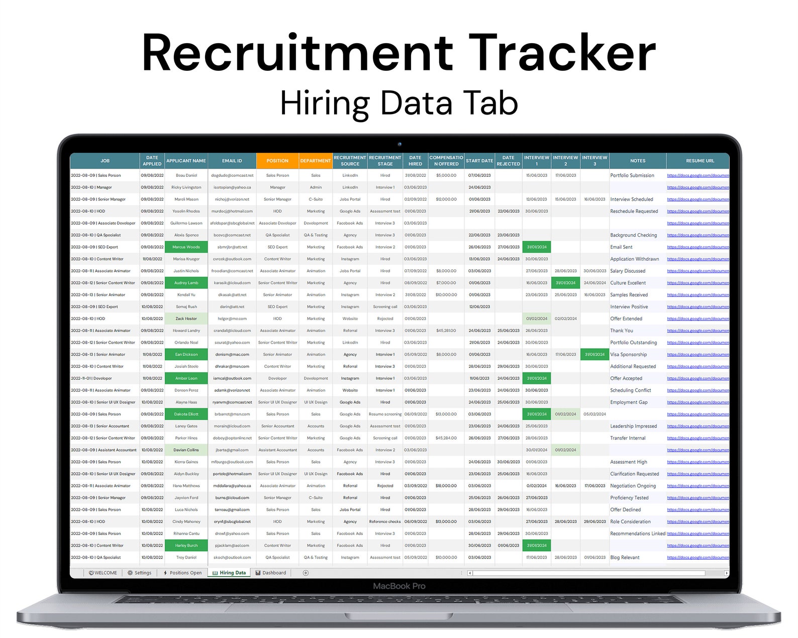 Recruitment Tracker Excel Template - Etsy UK
