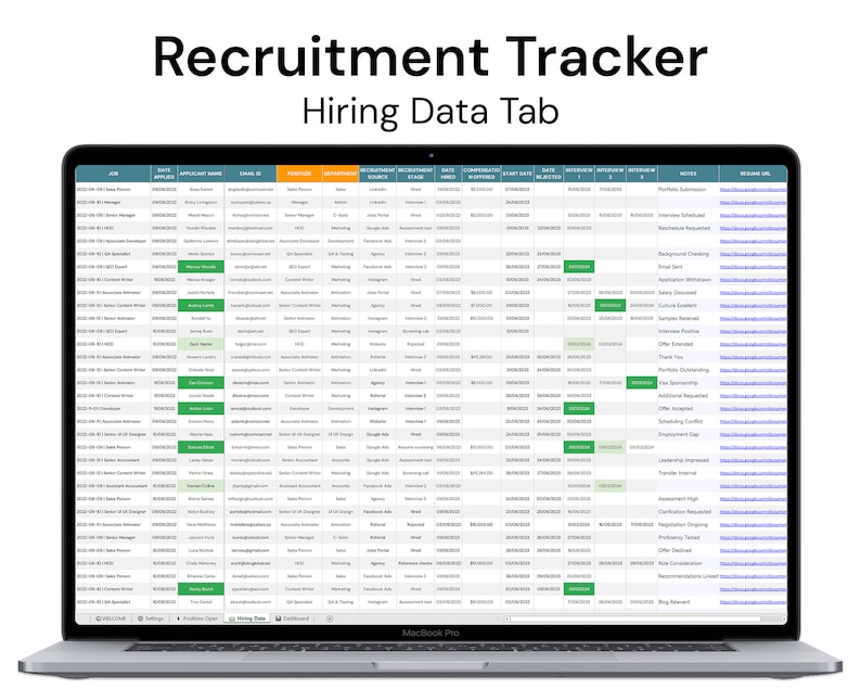 Recruitment Tracker Excel Template - Etsy UK