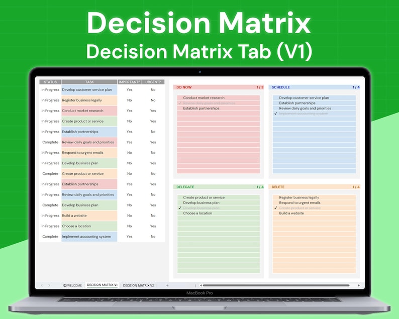Decision Matrix | Excel Template: Task Priority Tracker - Etsy