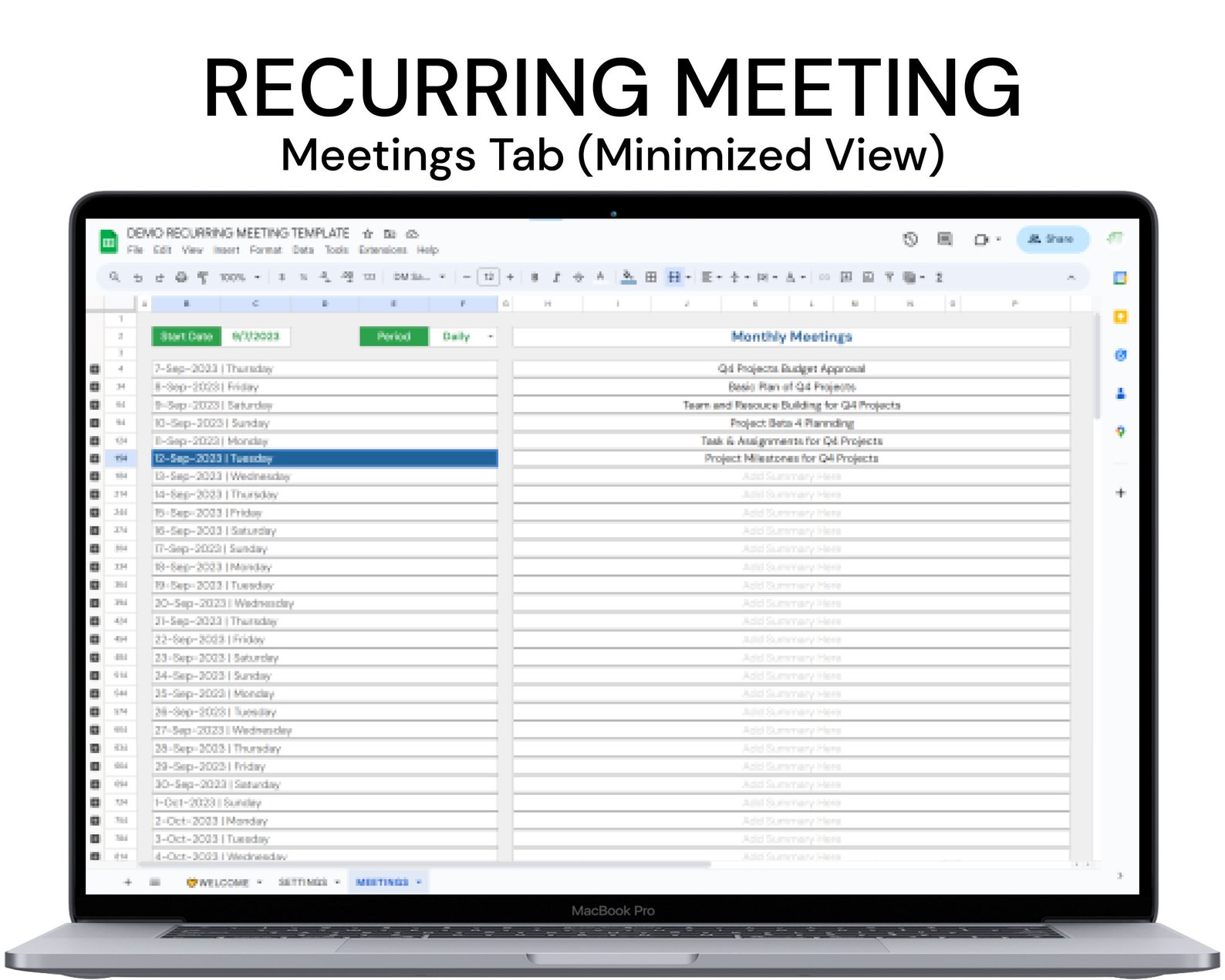 Recurring Meeting Template | Agenda | Minutes | Action List | Google ...
