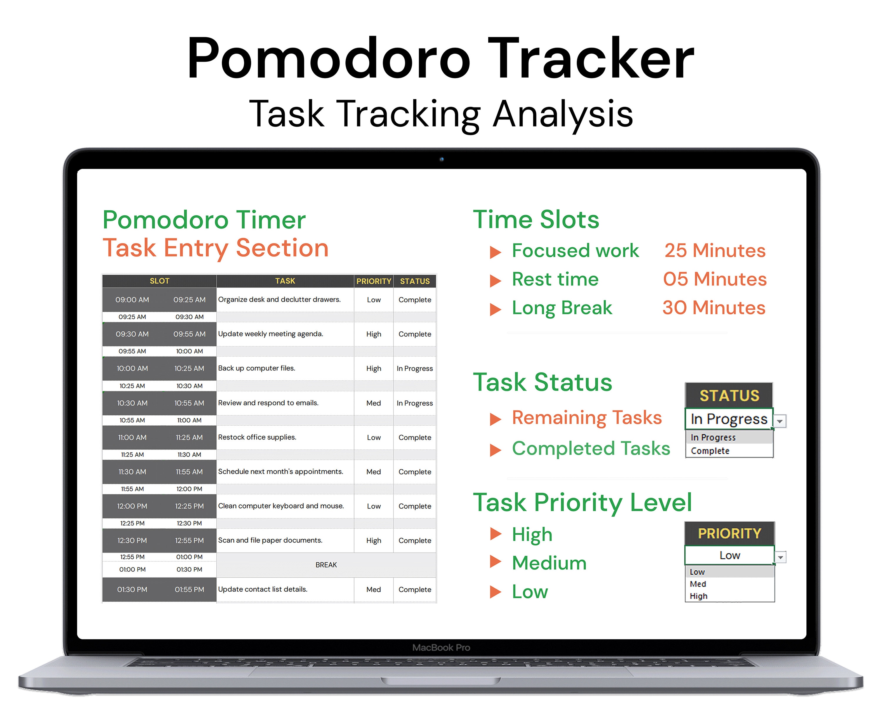 Pomodoro Tracker Daily Task Checklist Excel Template - Etsy