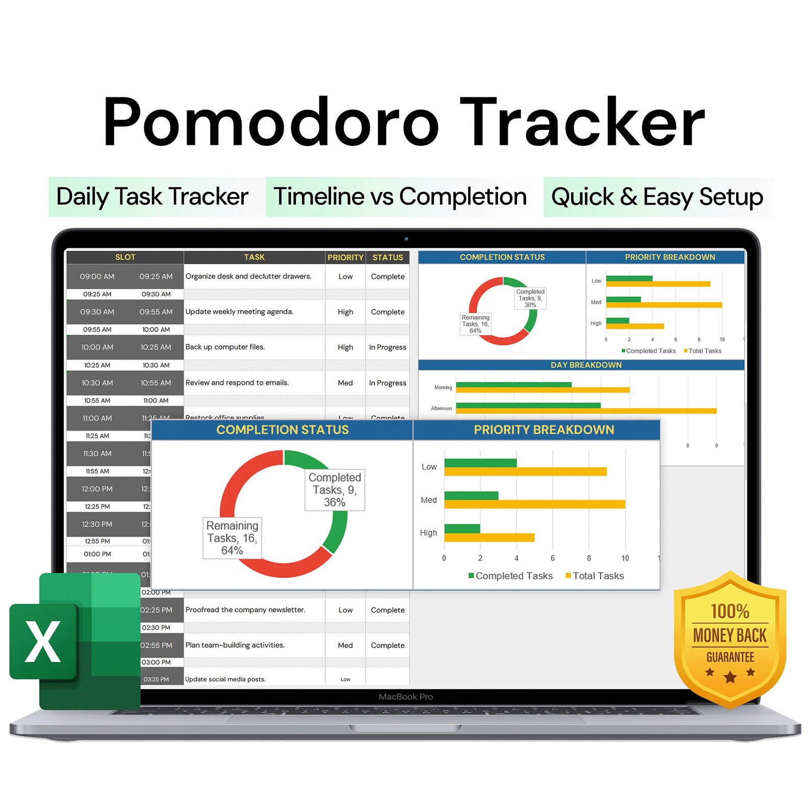 Pomodoro Tracker Daily Task Checklist Excel Template - Etsy