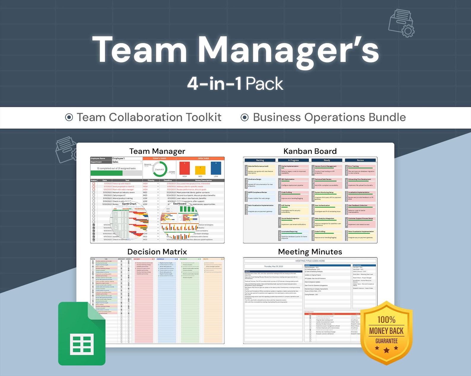 Team Manager's 4in1 Pack: Comprehensive Workflow Suite | Google Sheet ...