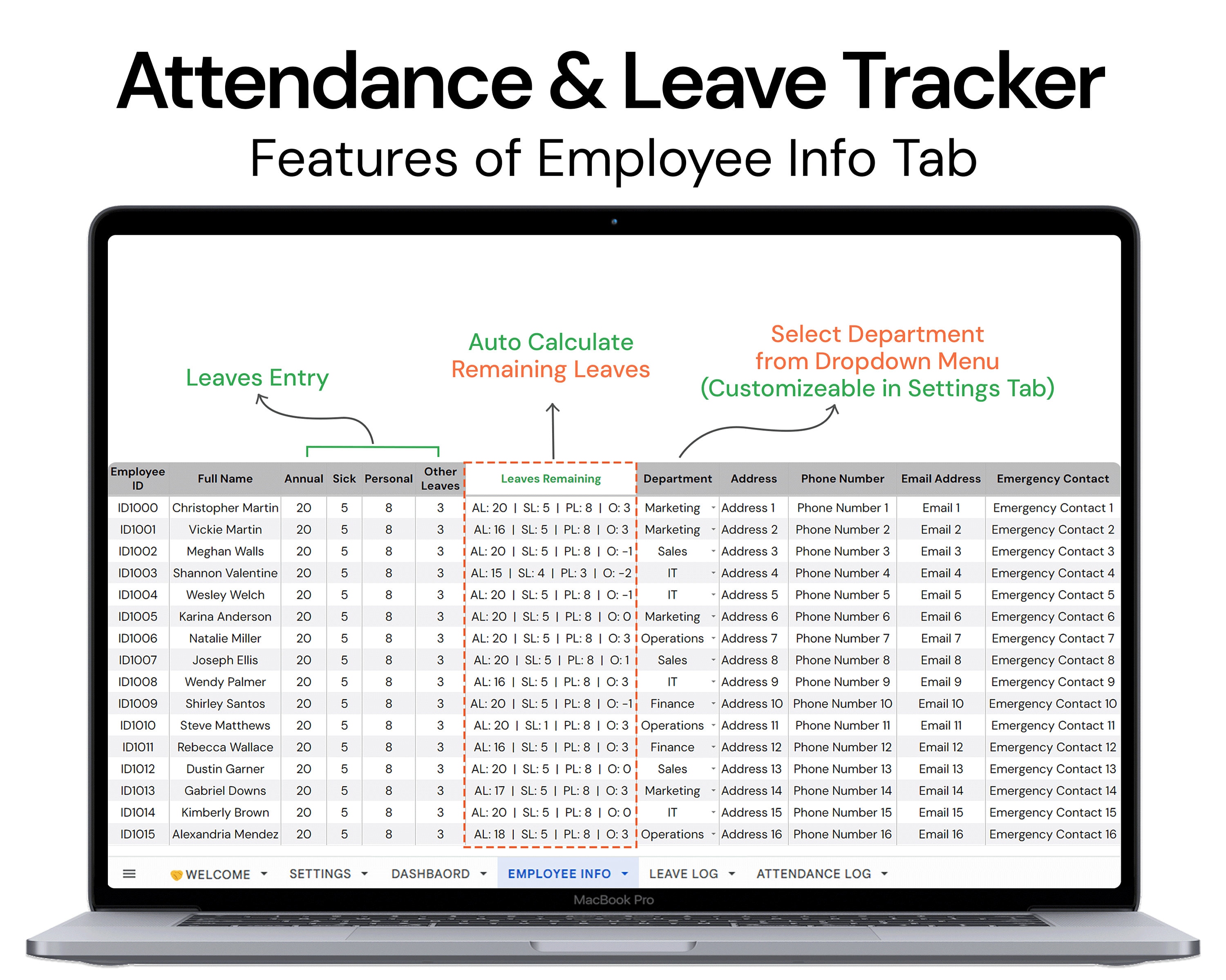 Employee Leave and Attendance Tracker | HR Dashboard | Google Sheets ...
