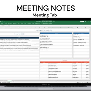 Meeting Notes Excel Template Agenda Minutes Action List - Etsy