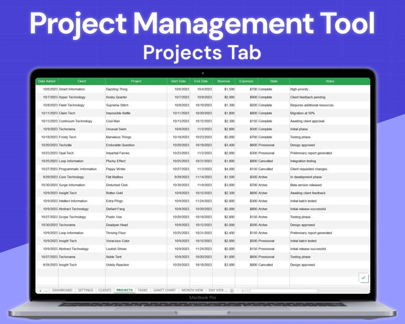 Project Management Tool Excel | Multi Project Tracker - Etsy