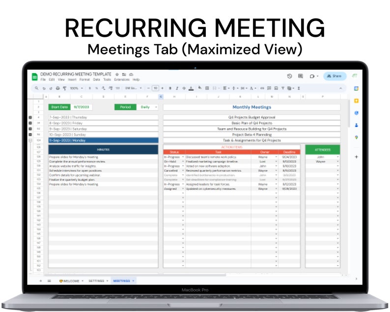 Recurring Meeting Template | Agenda | Minutes | Action List | Google ...