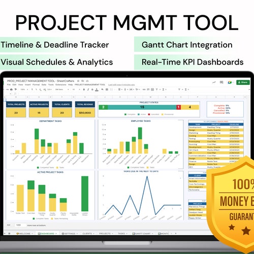 Project Management Dashboard Google Sheets Template - Etsy